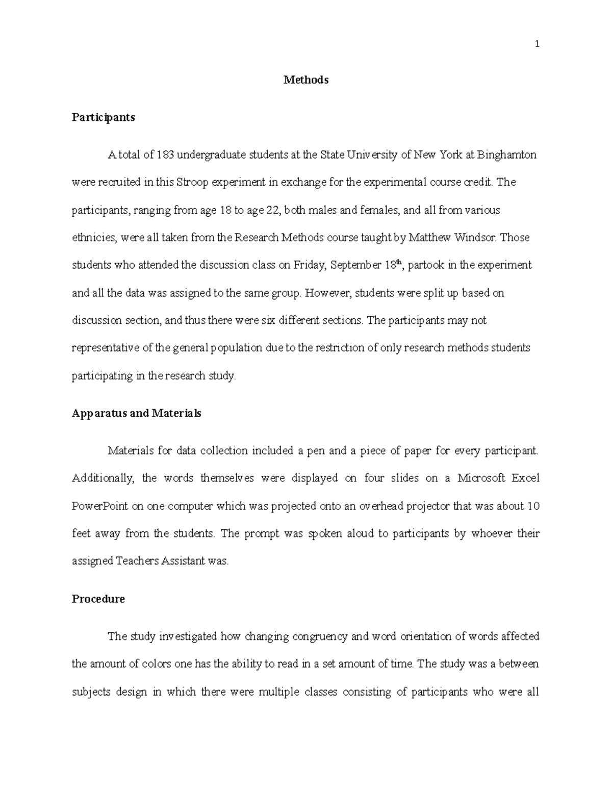 Research Paper - Methods Participants A total of 183 undergraduate ...