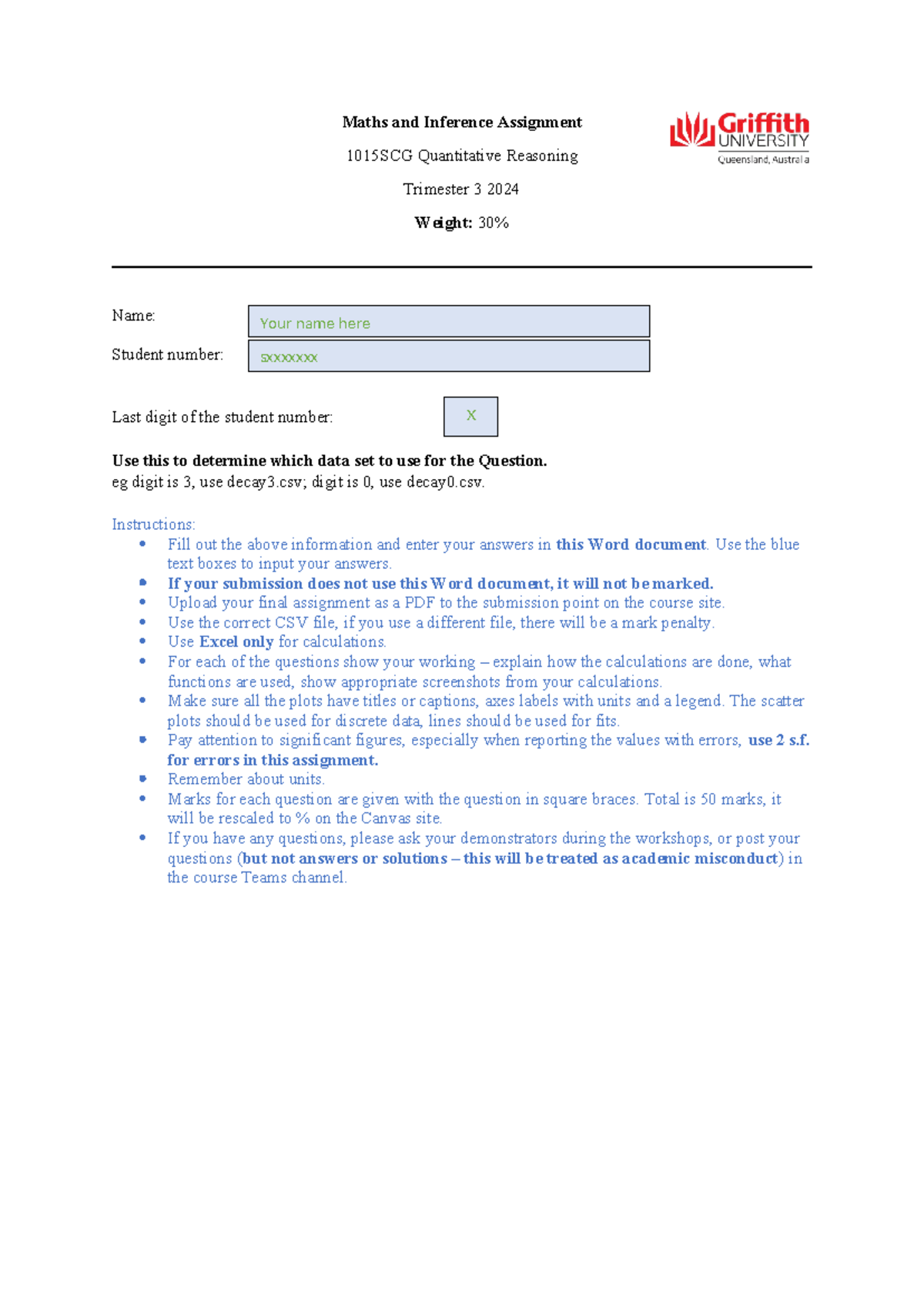 Inference task decay - Maths and Inference Assignment 1015SCG ...
