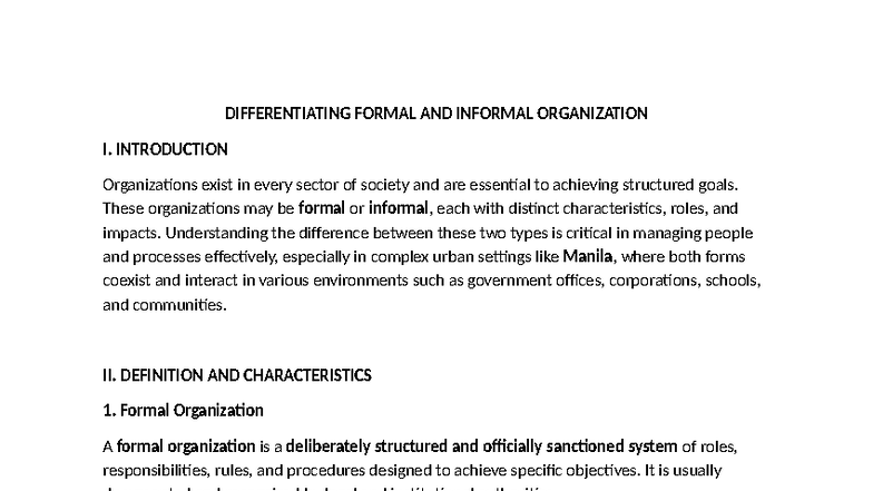 Formal and Informal Organization - DIFFERENTIATING FORMAL AND INFORMAL ...