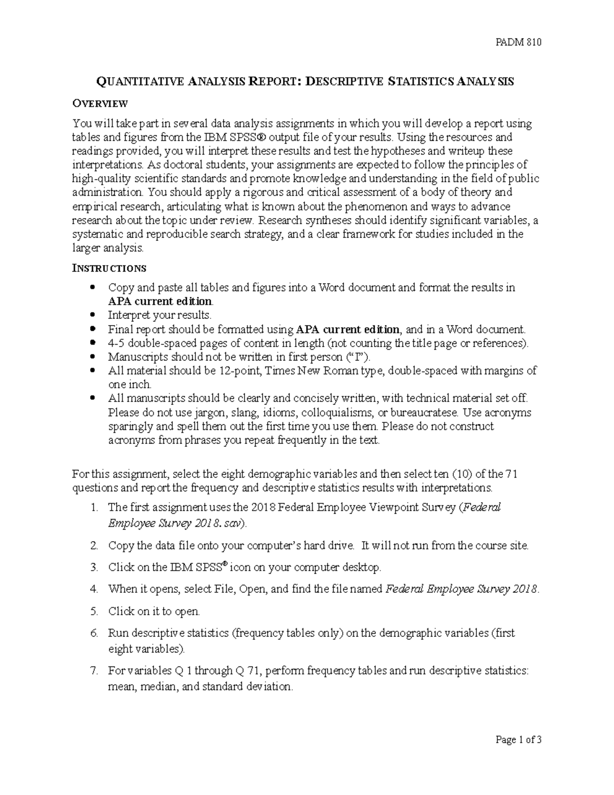 Quantitative Analysis Report Descriptive Statistics Analysis - PADM 810 ...