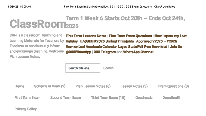 First Term Examination Mathematics JSS 1, JSS 2 & JSS 3 Exam Questions ...