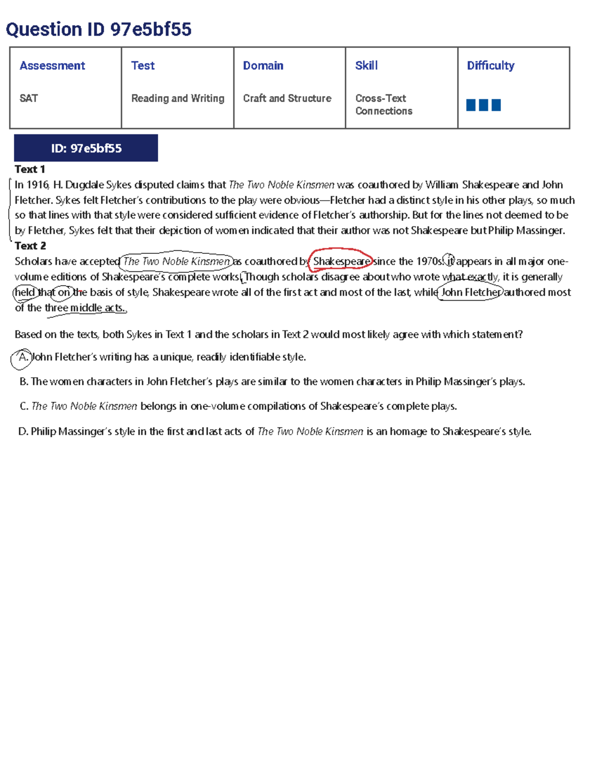 CB Cross Text Connections: Assessment Test on SAT Reading & Writing ...