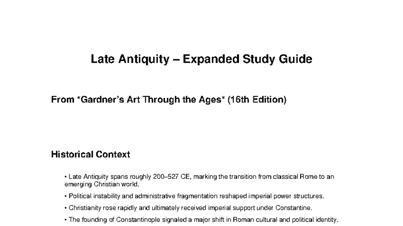 Late Antiquity Study Guide Expanded - Late Antiquity – Expanded Study ...