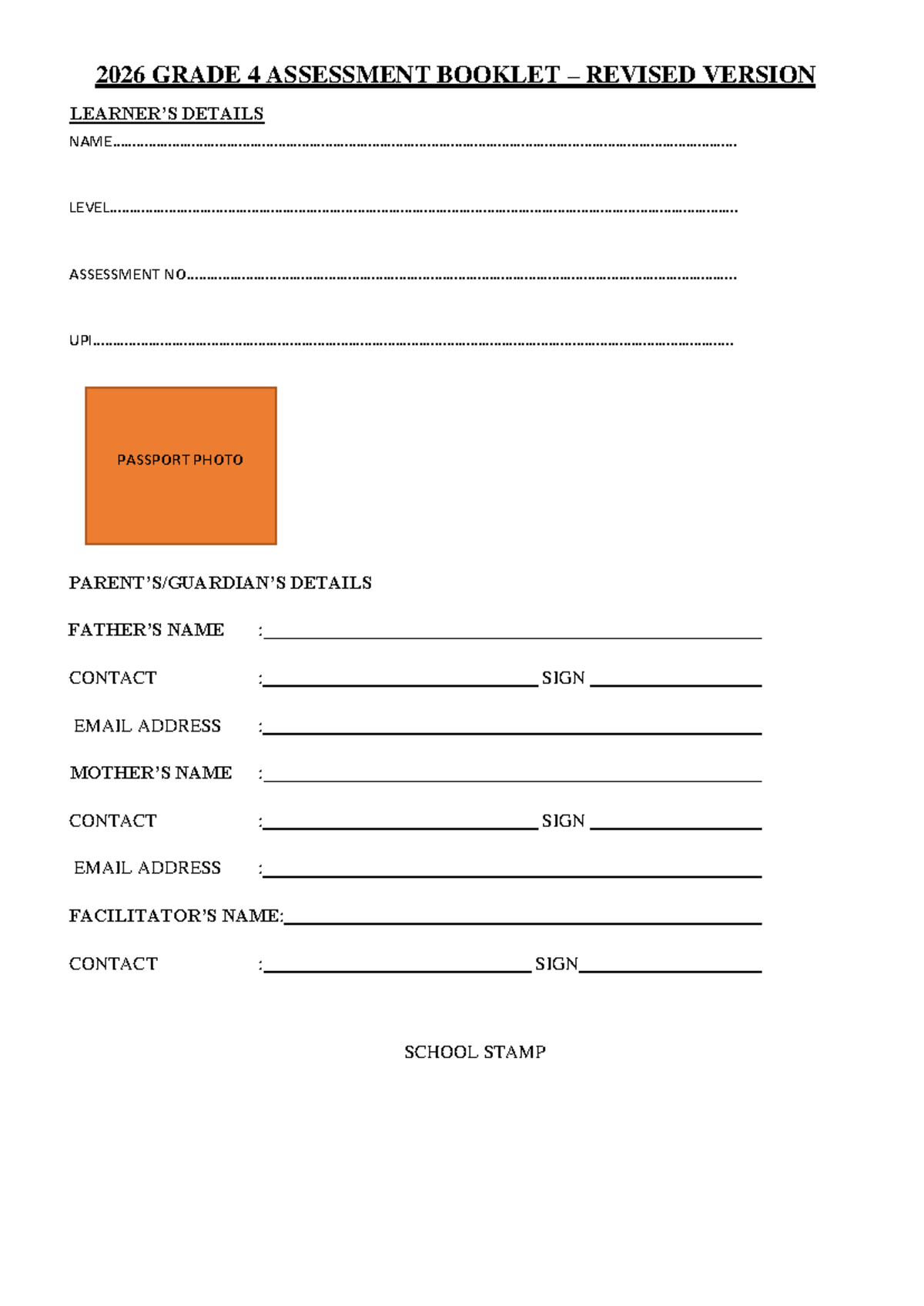 Grade 4 Assessment Booklet - Revised Version 2026 - Studocu