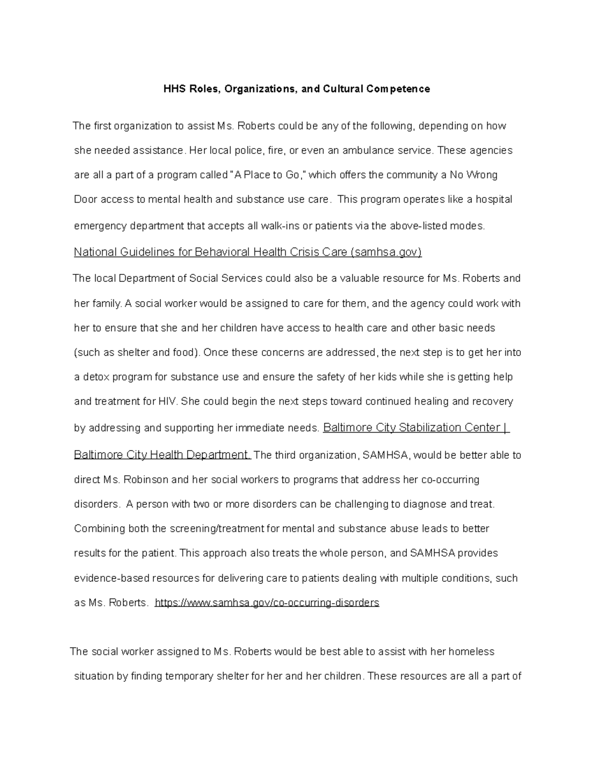 D390 HHS Roles, Organizations and Cultural Competence - HHS Roles ...