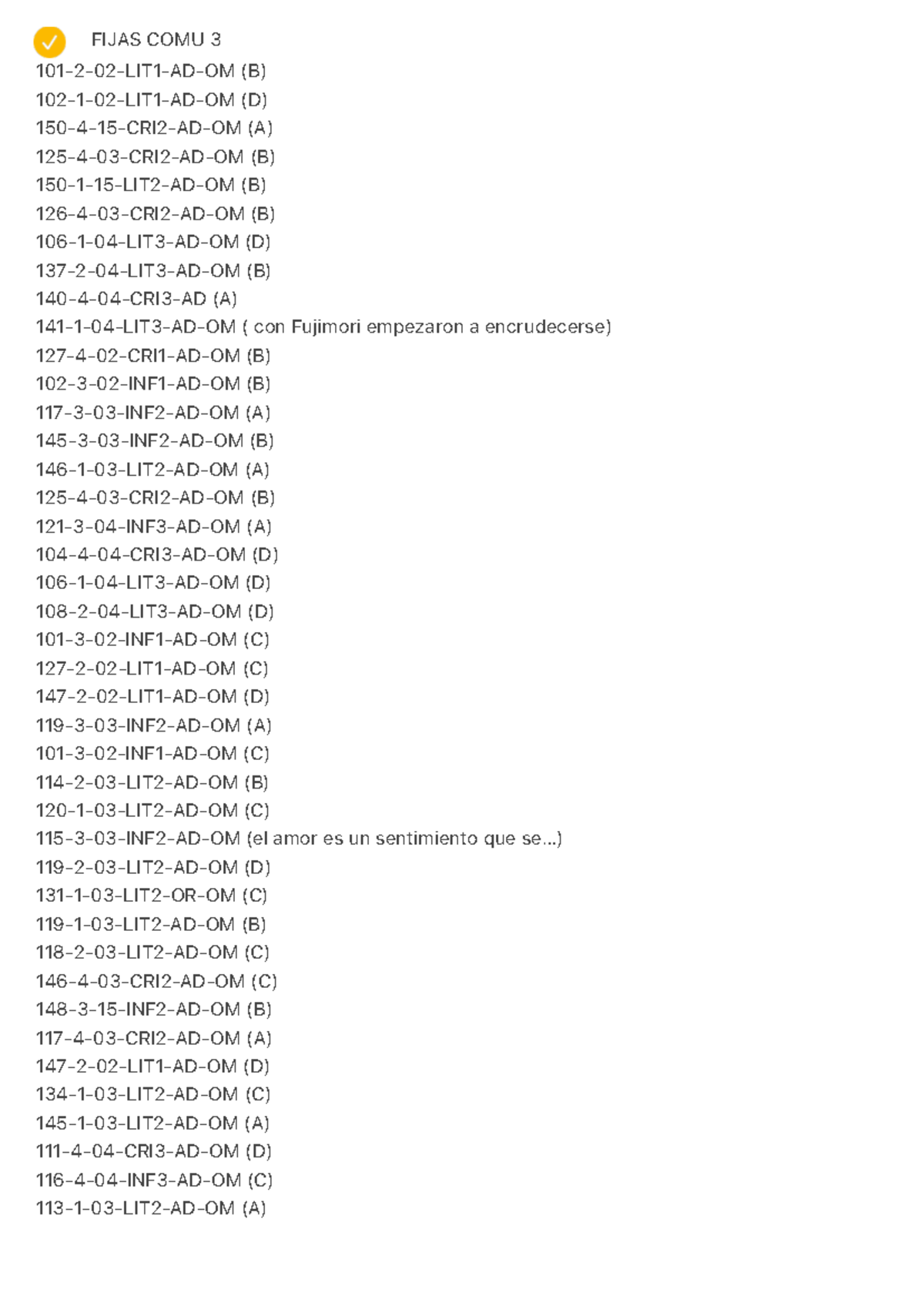 Fijas COMU 3 - Actualización al 13 Sep 2023 con Curso y Detalles - Studocu