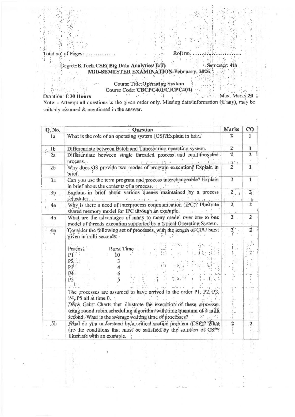 OS MSE 2026: Mid Semester Exam Notes on Operating Systems - Studocu