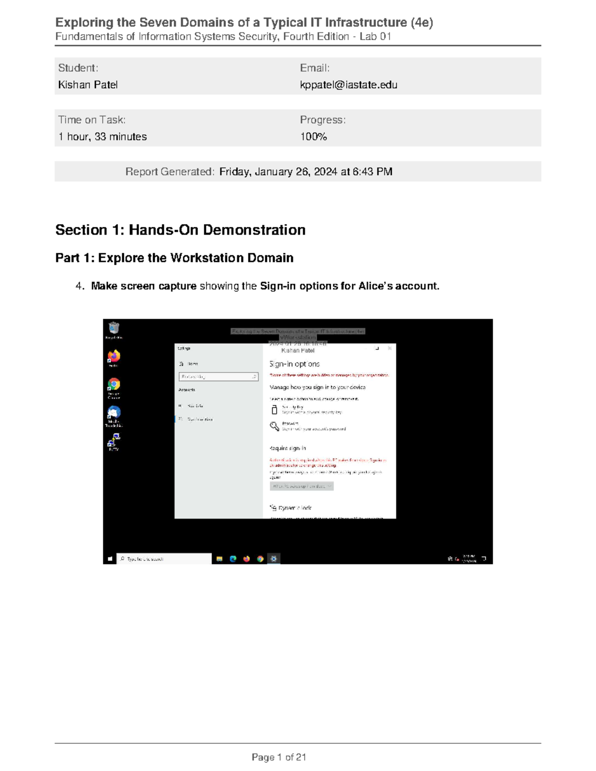 IT Infrastructure Security Exploration Lab 01 - Kishan Patel - Studocu