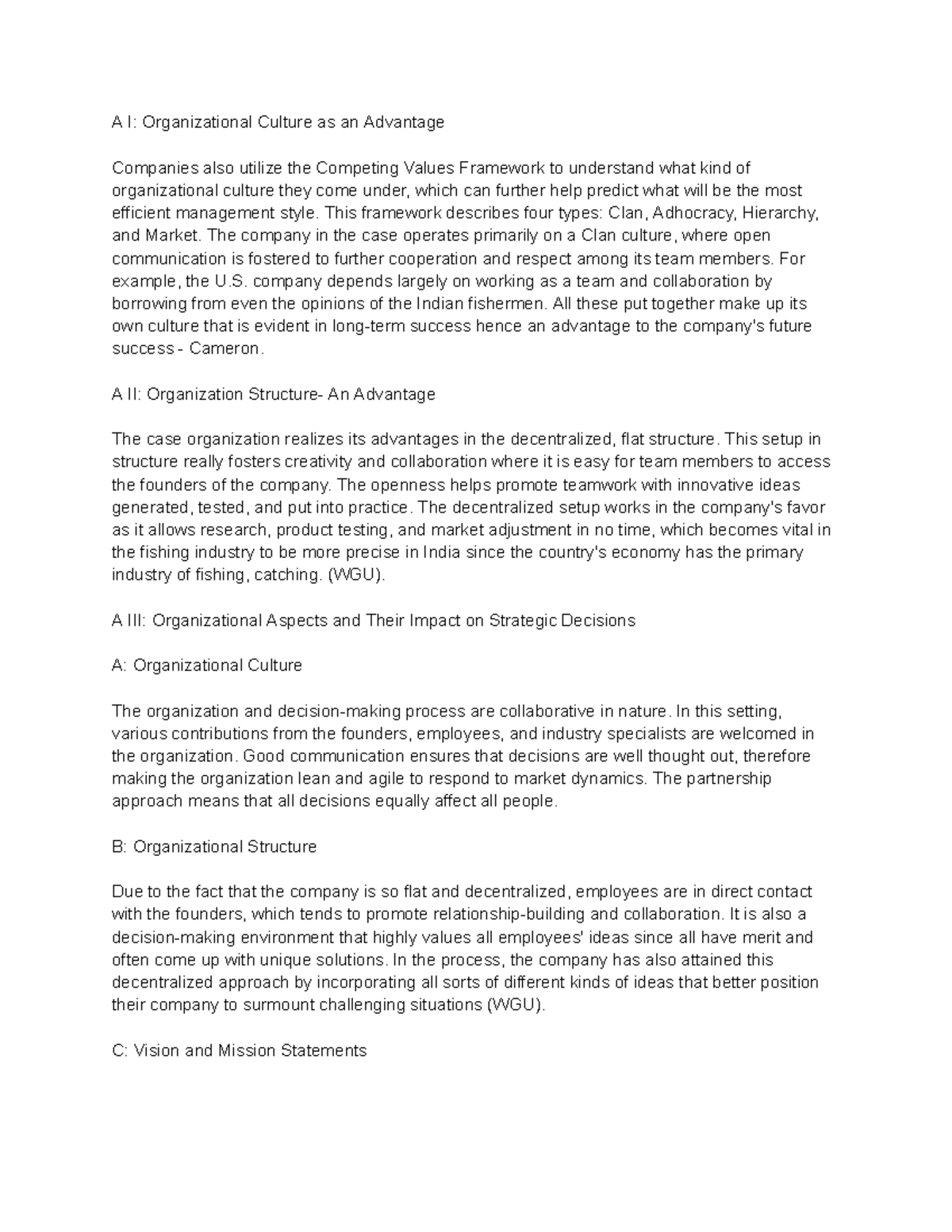 QBM3 Task 1 - task `1 - A I: Organizational Culture as an Advantage ...