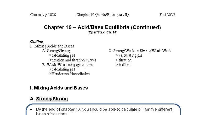 Chemistry 1020 Lecture Notes: Chapter 19 - Acid-Base Equilibria II ...