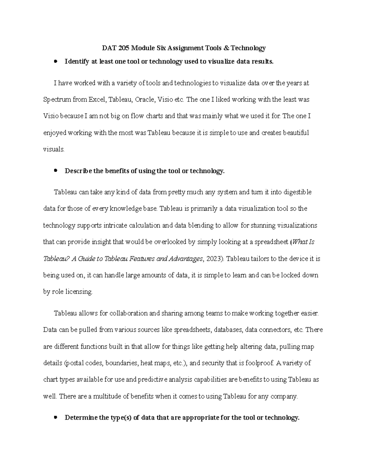 DAT 205 Module 6 Assignment: Exploring Tools for Data Visualization ...