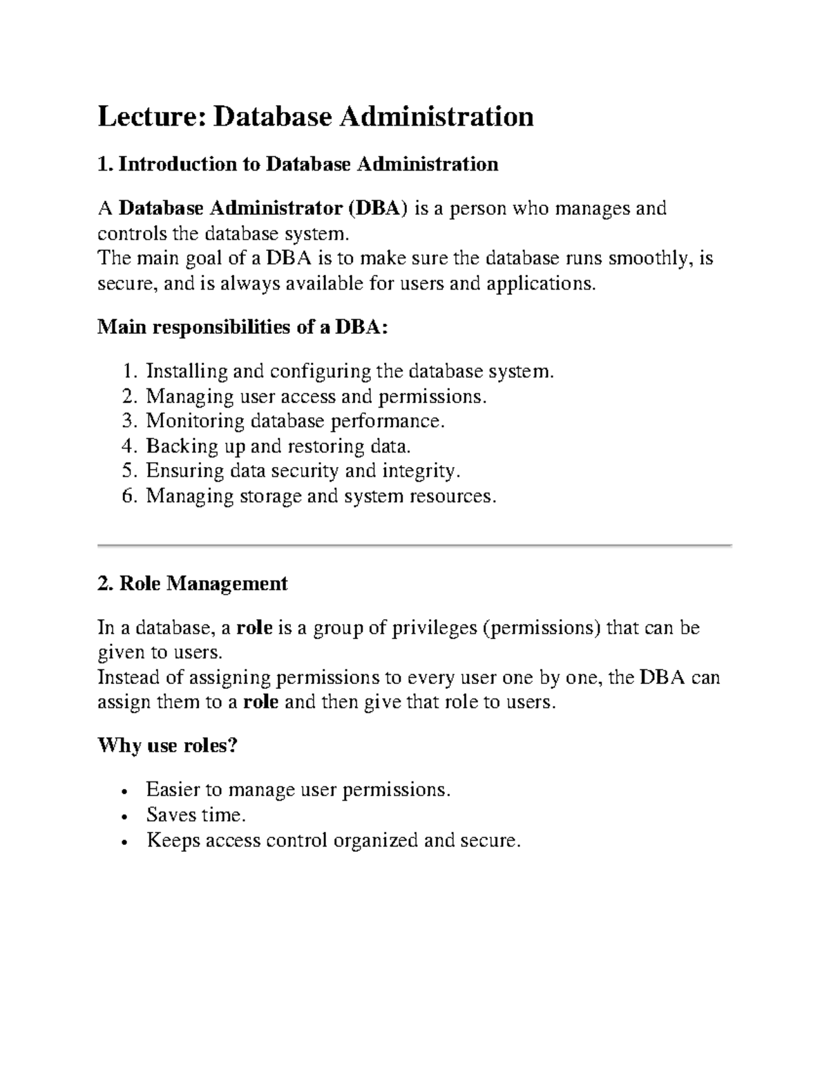 Lecture: DBMS 101 - Introduction to Database Administration - Studocu