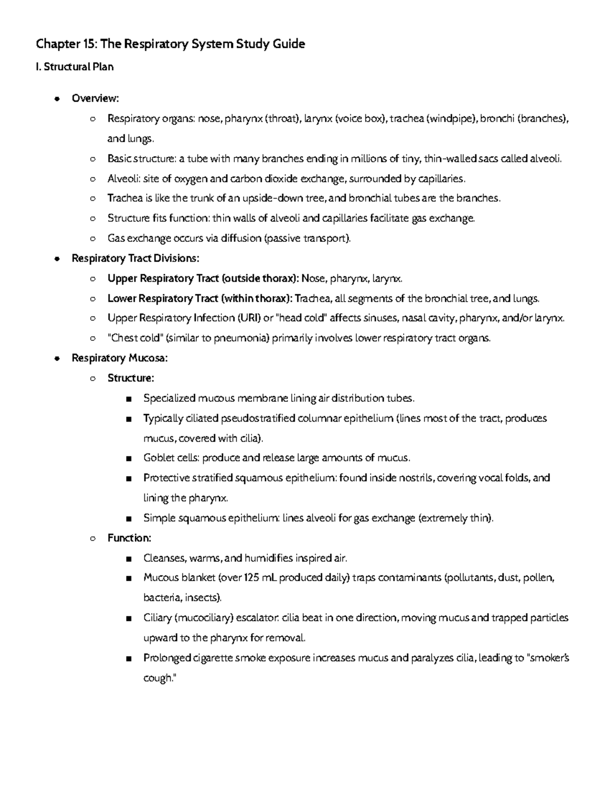 Chapter 15: The Respiratory System Study Guide & Key Concepts - Studocu