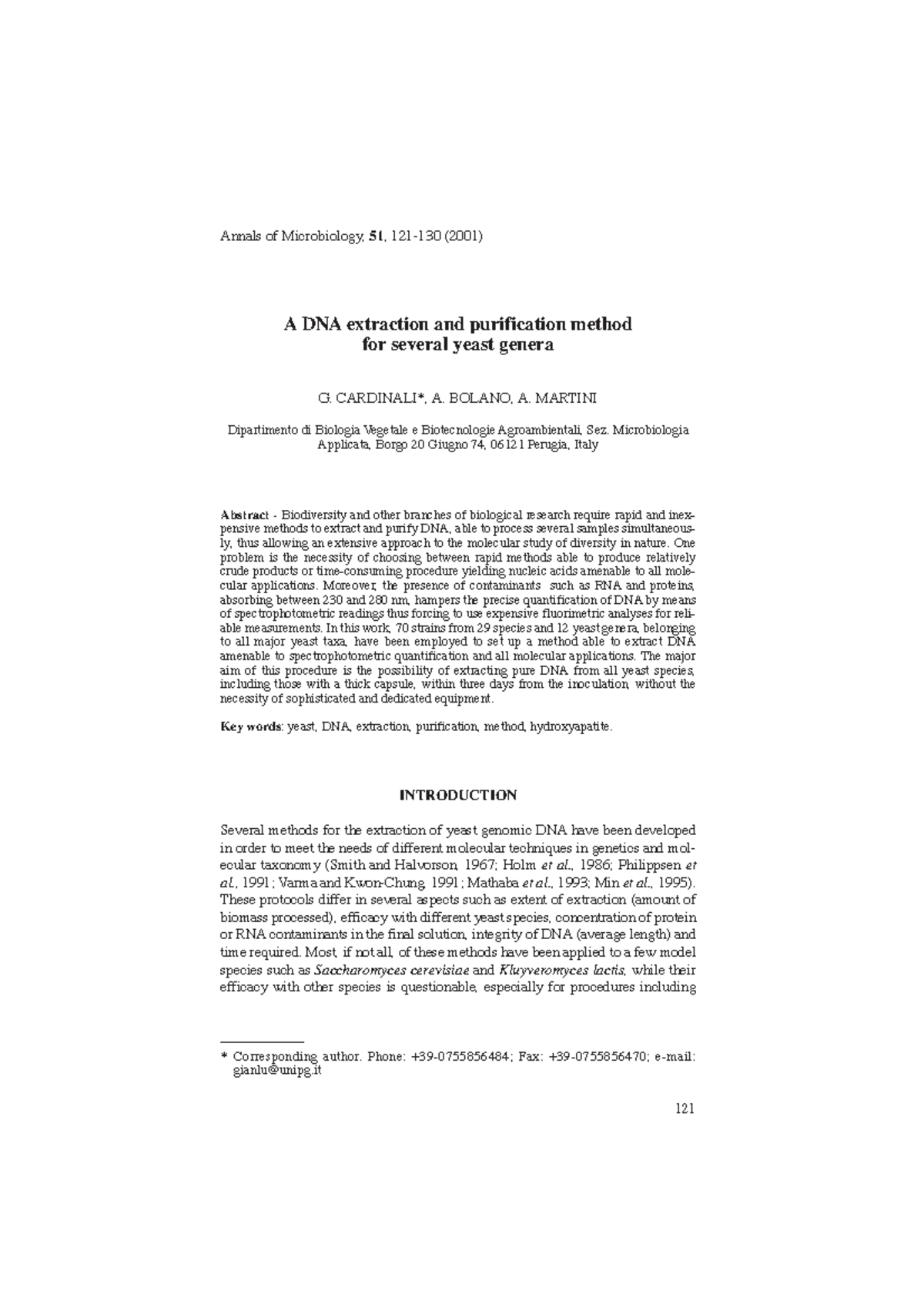 DNA Extraction and Purification Method for Yeast Genera: A Study - Studocu