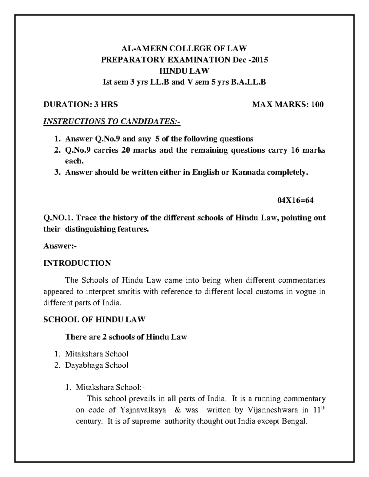 Hindu Law Notes - BA.LLB 5 years law - Studocu