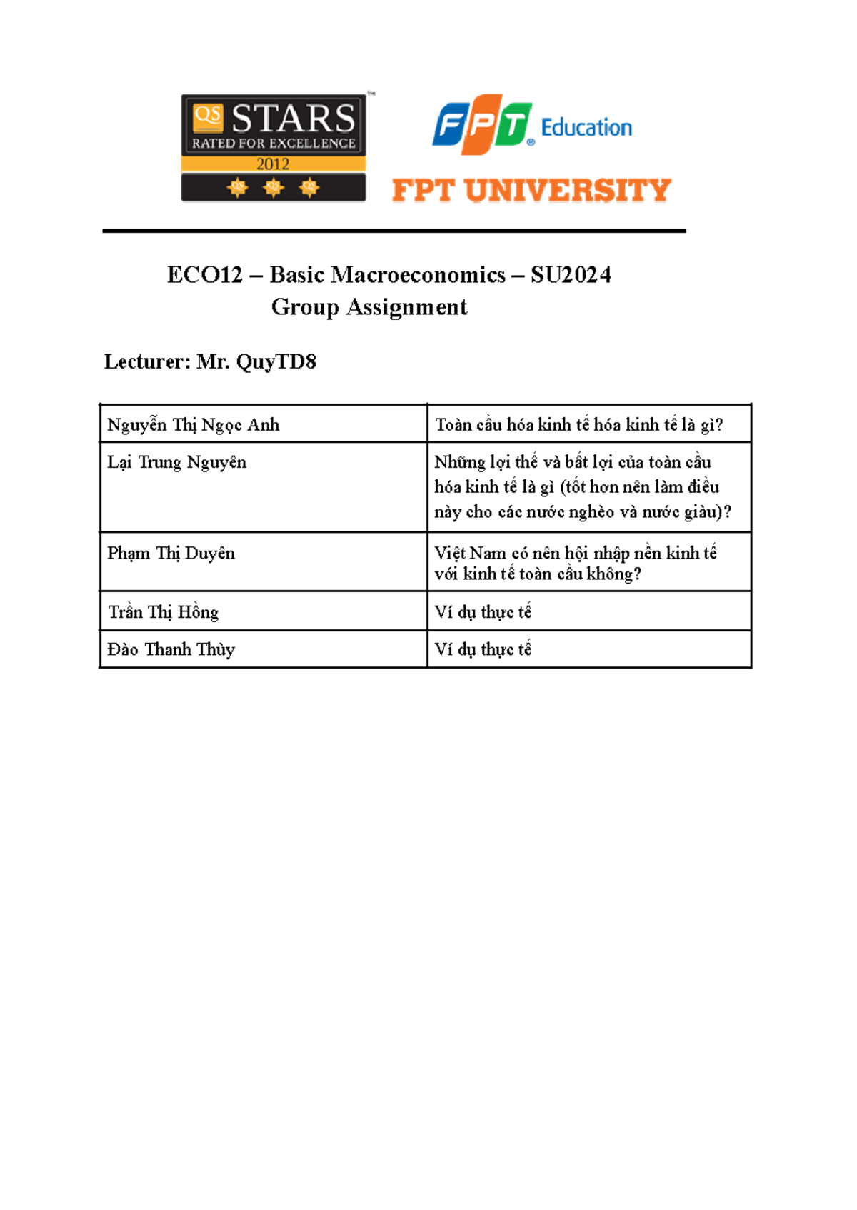 Group Assignment: Globalization and Macroeconomics - ECO121 - Studocu
