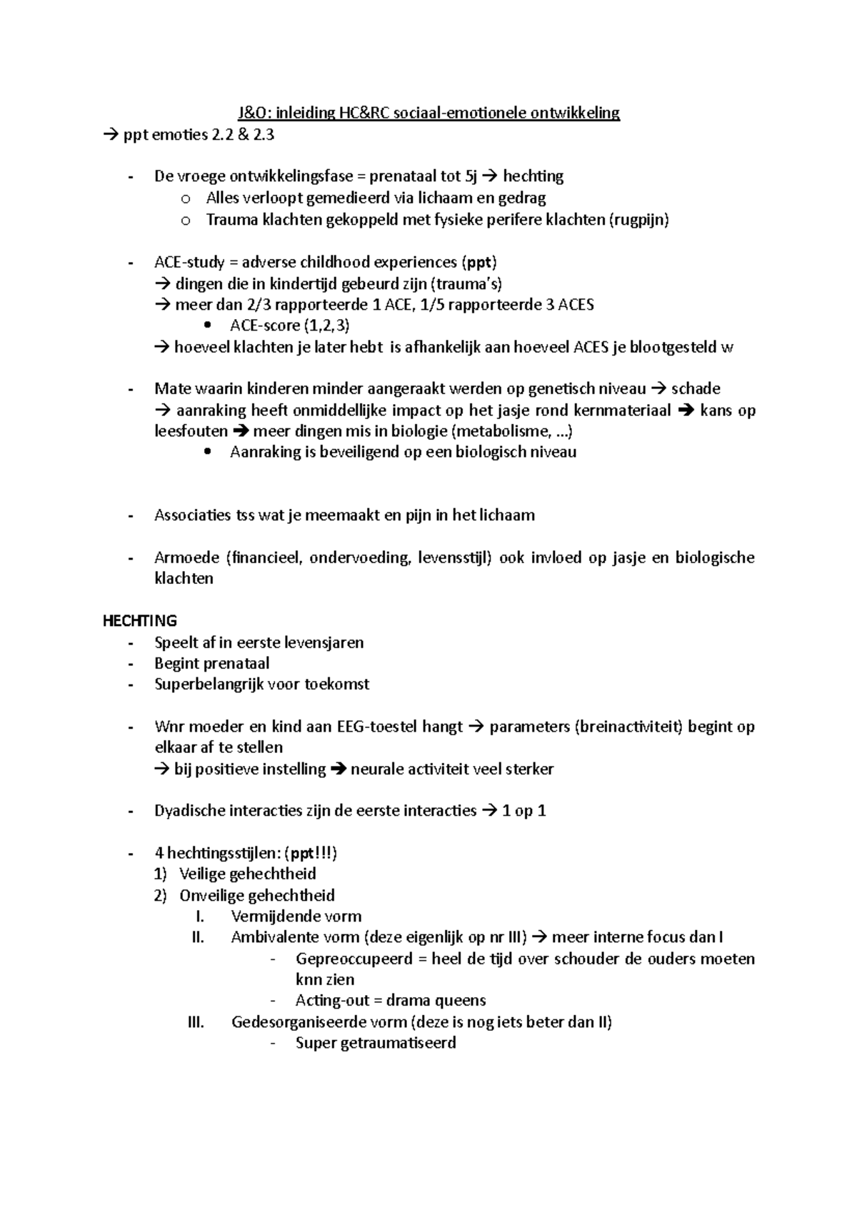 HC & RC Sociaal-Emotionele Ontwikkeling: Hechting en Ontwikkeling tot 5 ...