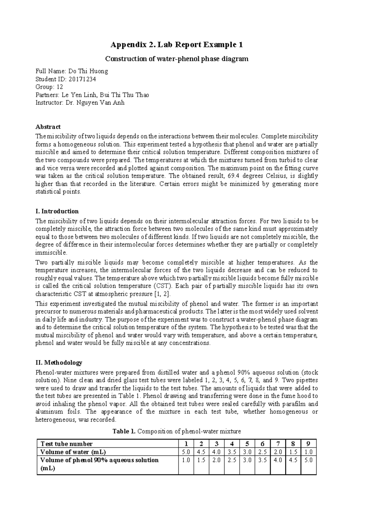 Appendix 02. Lab Report: Phase Diagram of Phenol and Water - Studocu