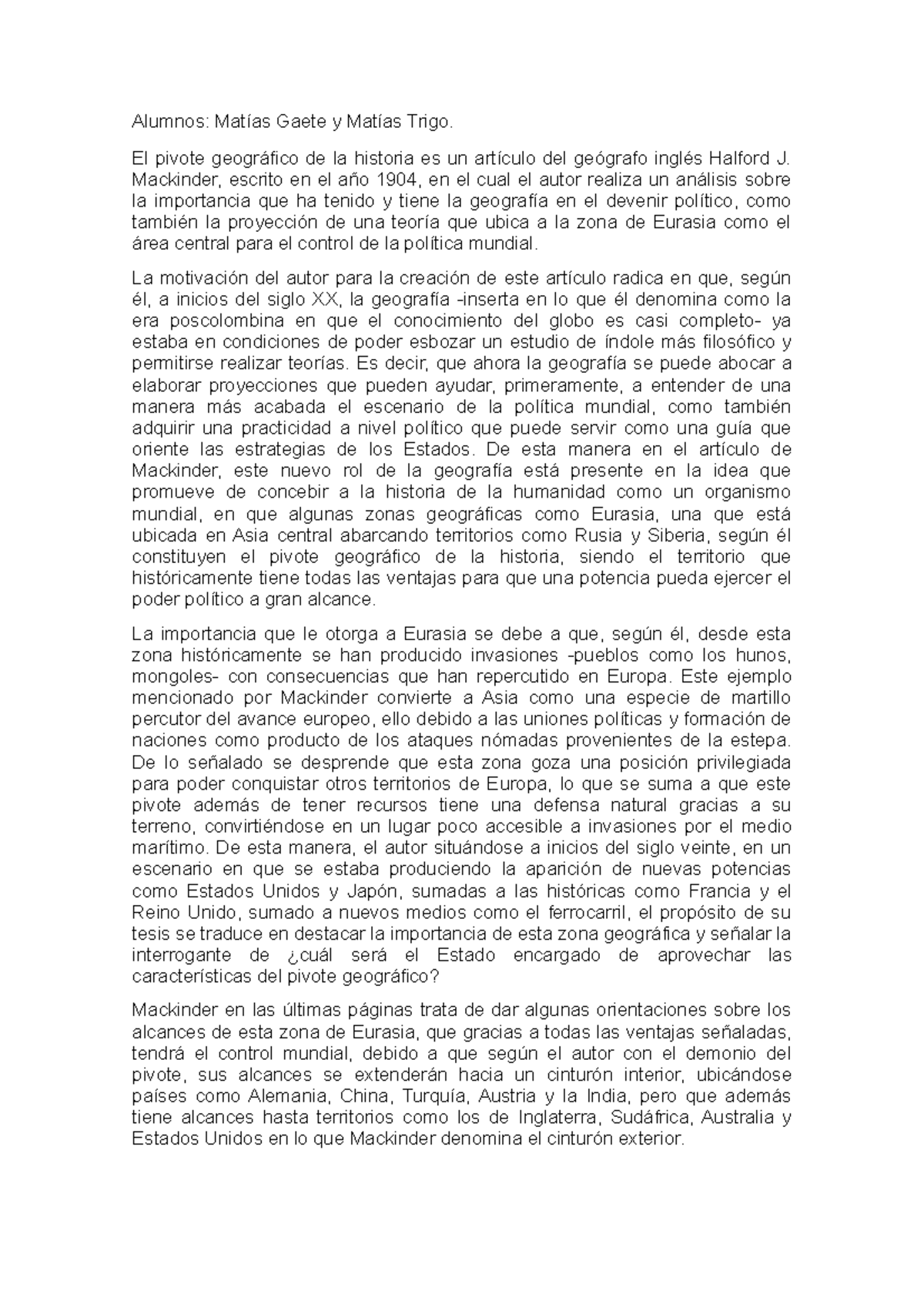 El pivote geográfico de Mackinder, análisis de ideas principales ...