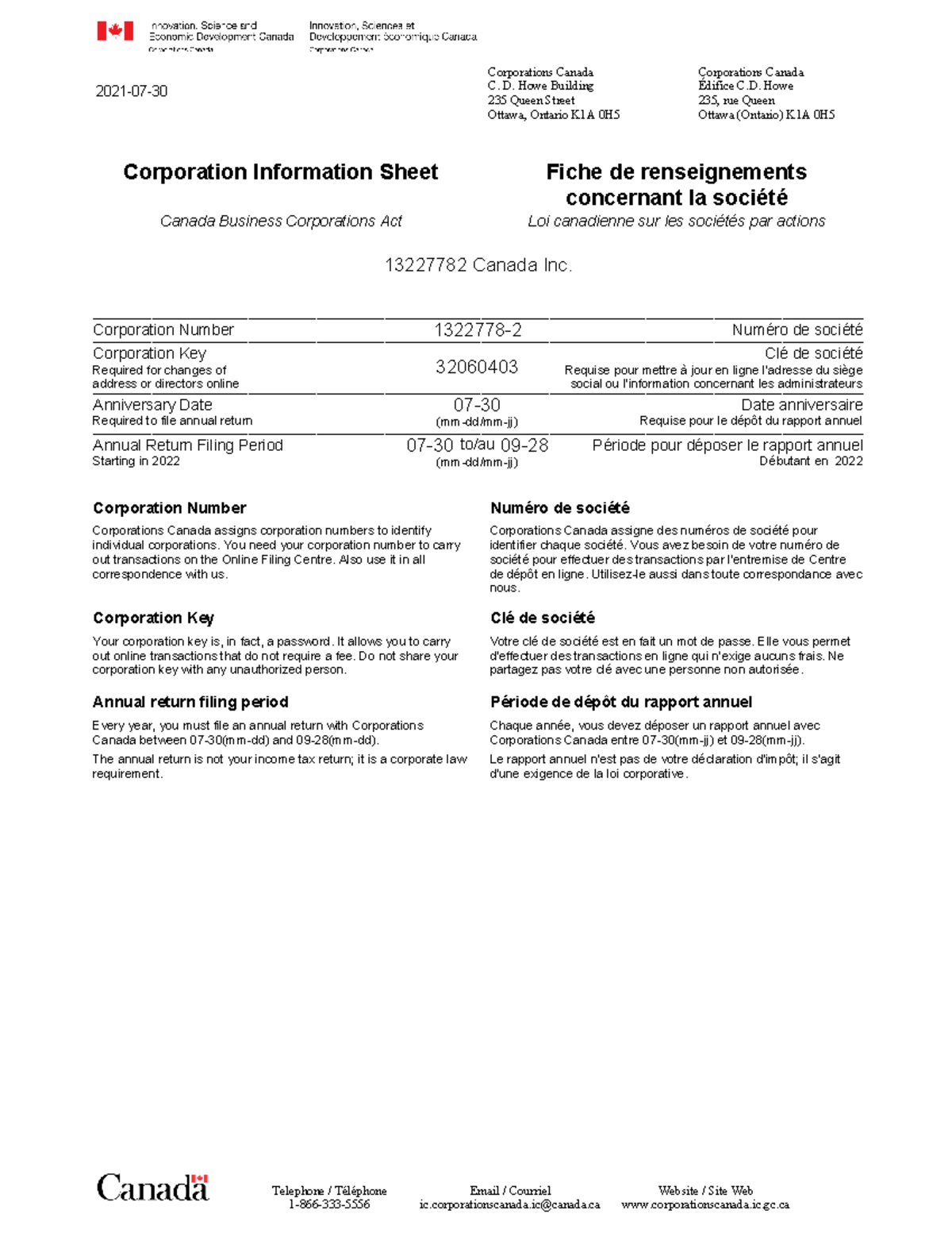 Canada Business Corporations Act: Corporation Information Sheet - Studocu