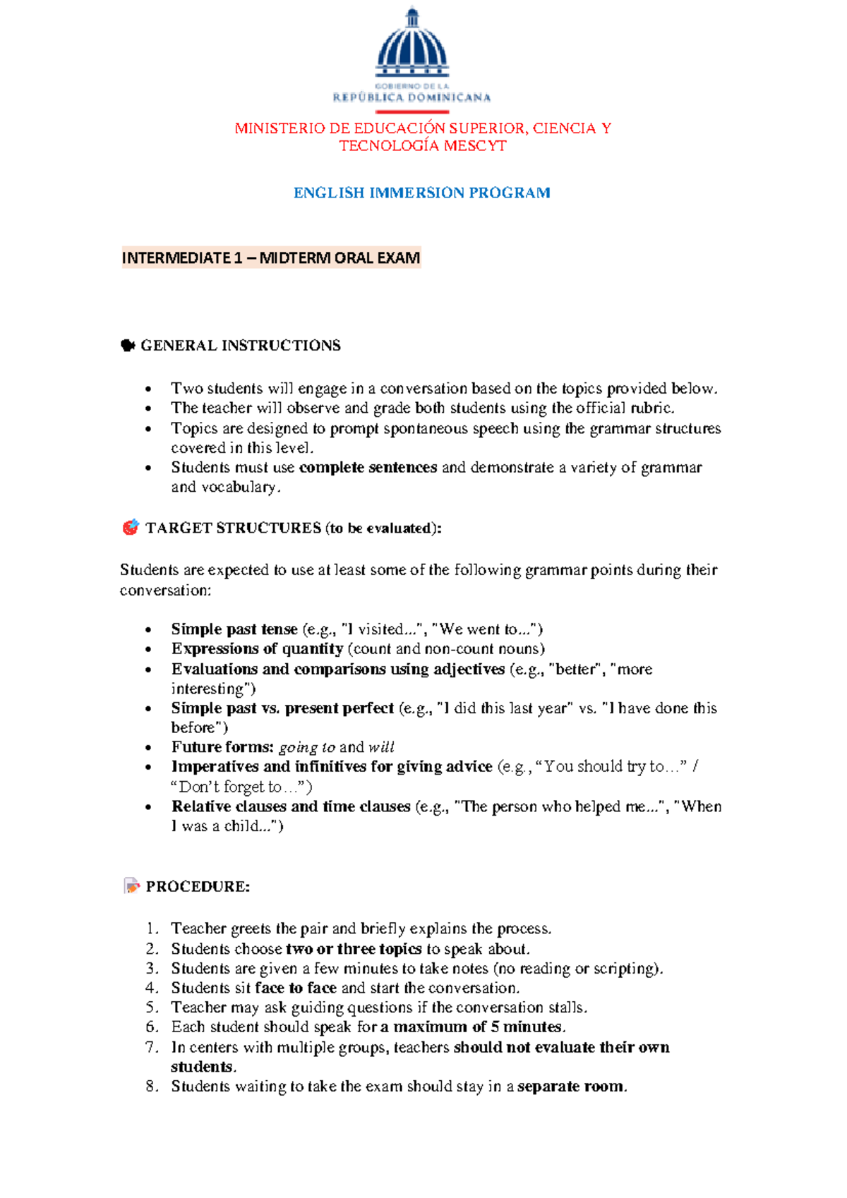 Intermediate 1 - Midterm Oral Exam Instructions (002) - Studocu