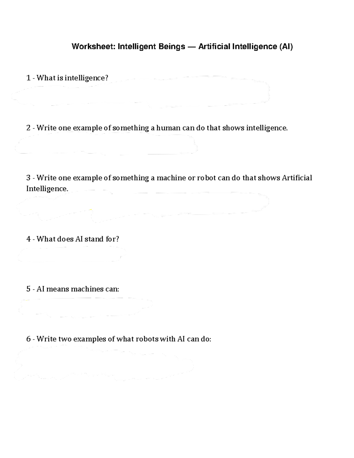 Grade 4 AI Worksheet: Understanding Intelligent Beings - Studocu