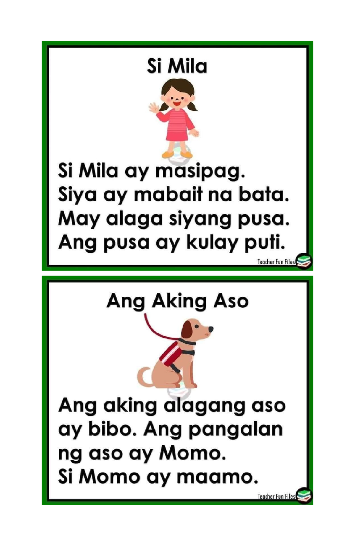 Khael reading materials - Si Mila Si Mila ay masipag. Siya ay mabait na ...