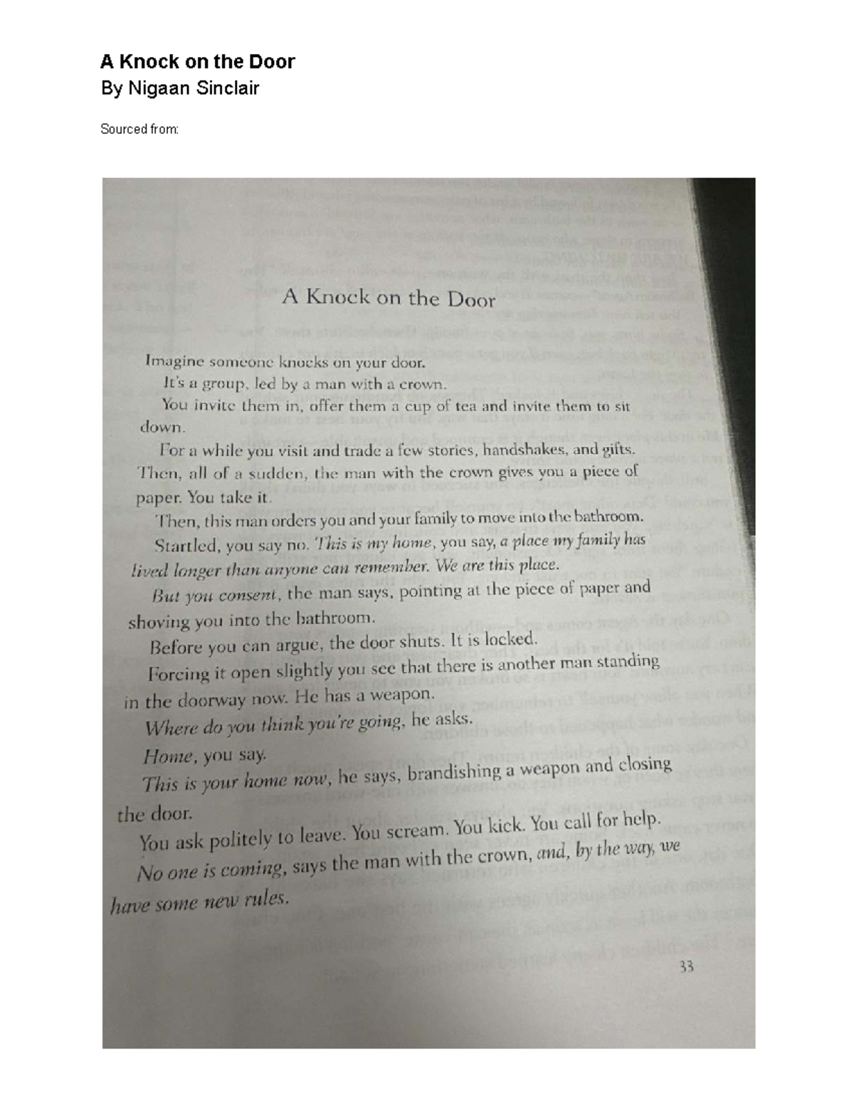 NBE A Knock on the Door: Exploring Themes of Dispossession and ...