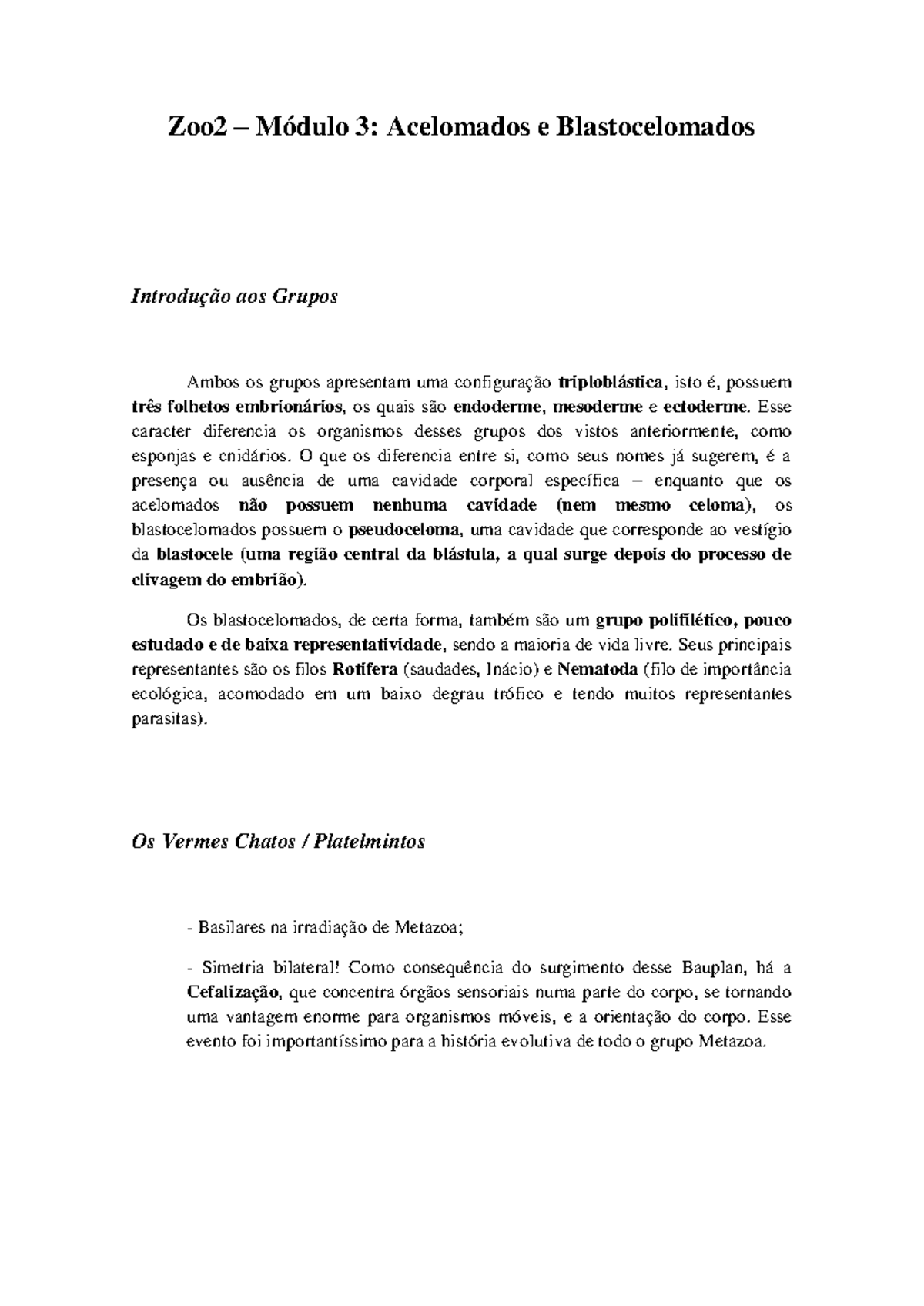 Acelomados e Blastocelomados: Comparativo e Características para Zoo2 ...