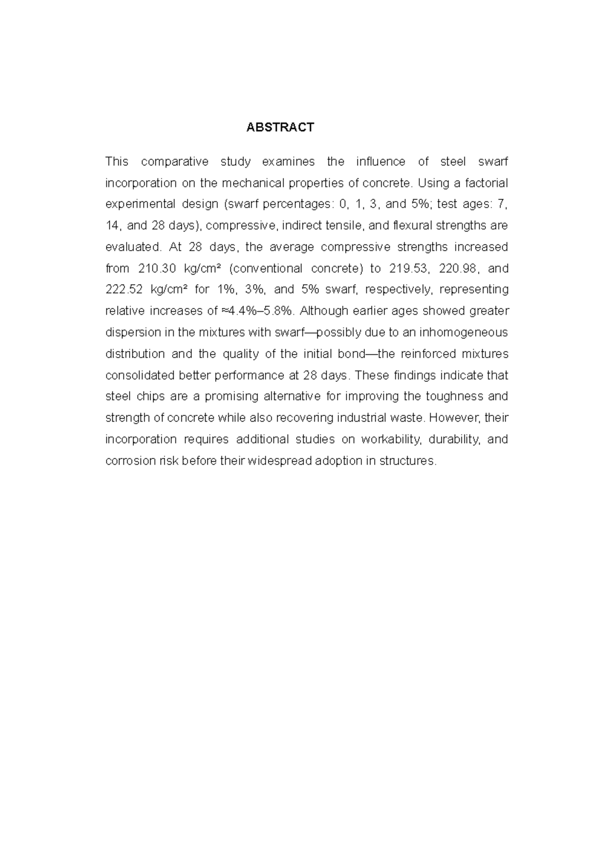 Comparative Study of Mechanical Properties of Concrete with Steel Swarf ...