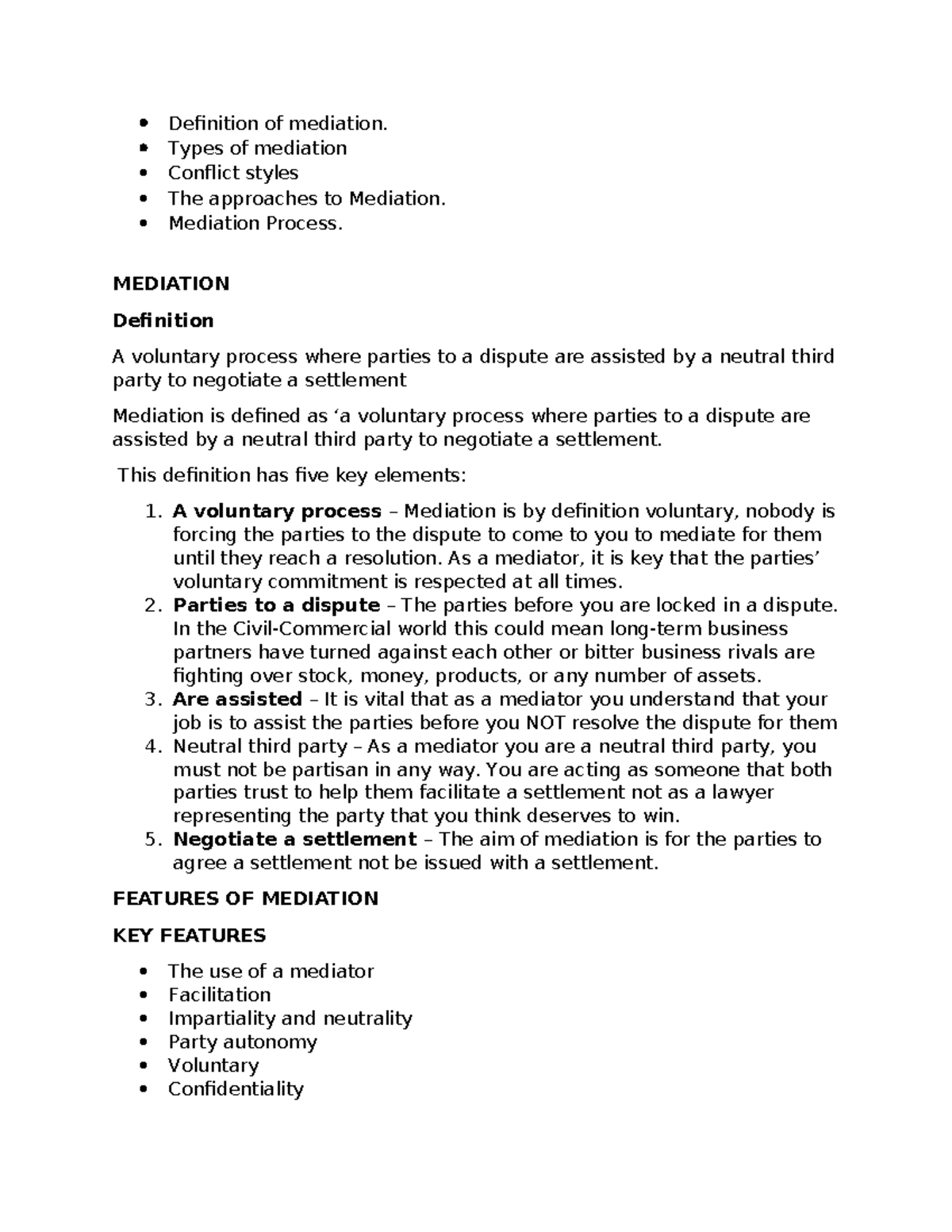 Mediation Process Insights: Key Concepts and Techniques - Studocu