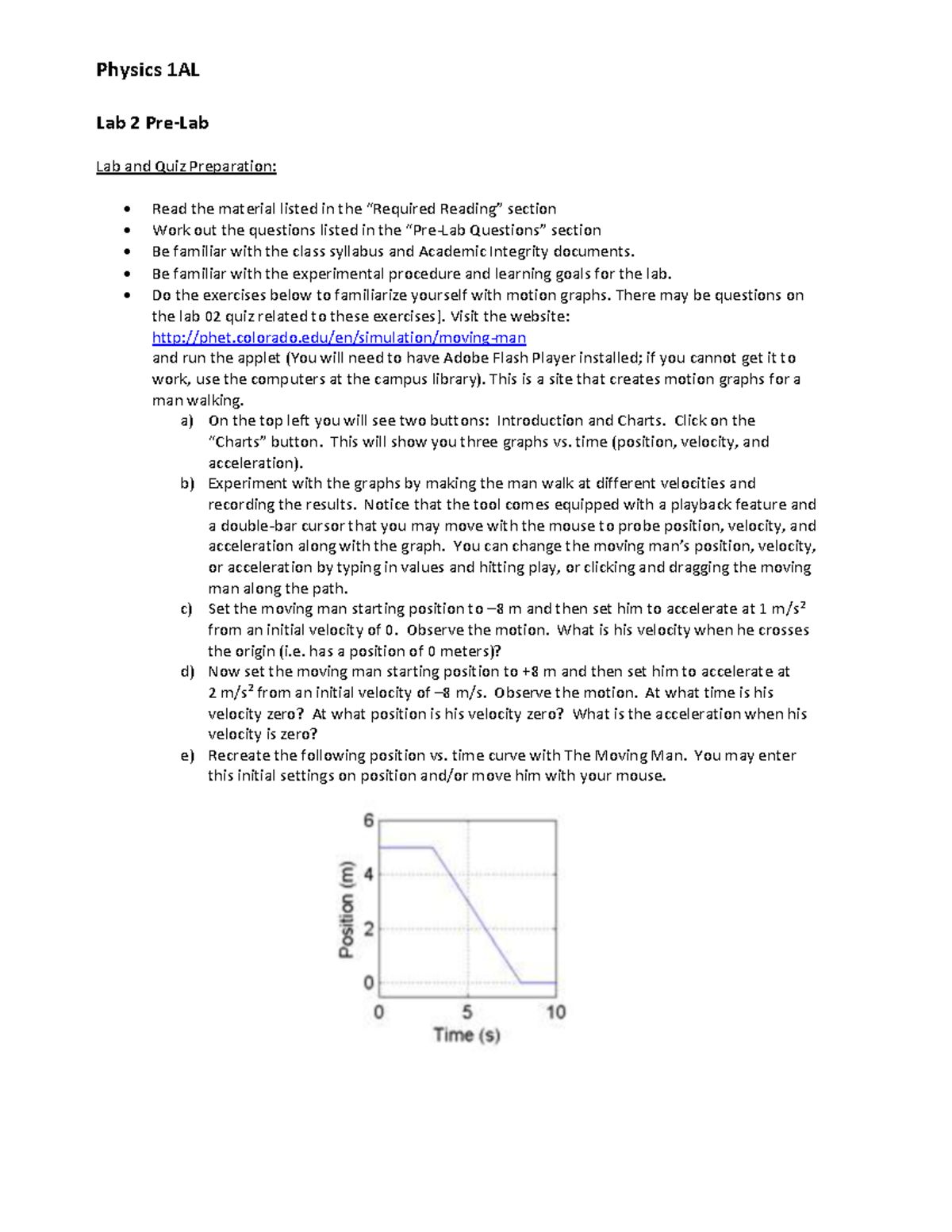 Physics 1AL Lab 02 Pre-Lab Preparation and Motion Graphs - Studocu