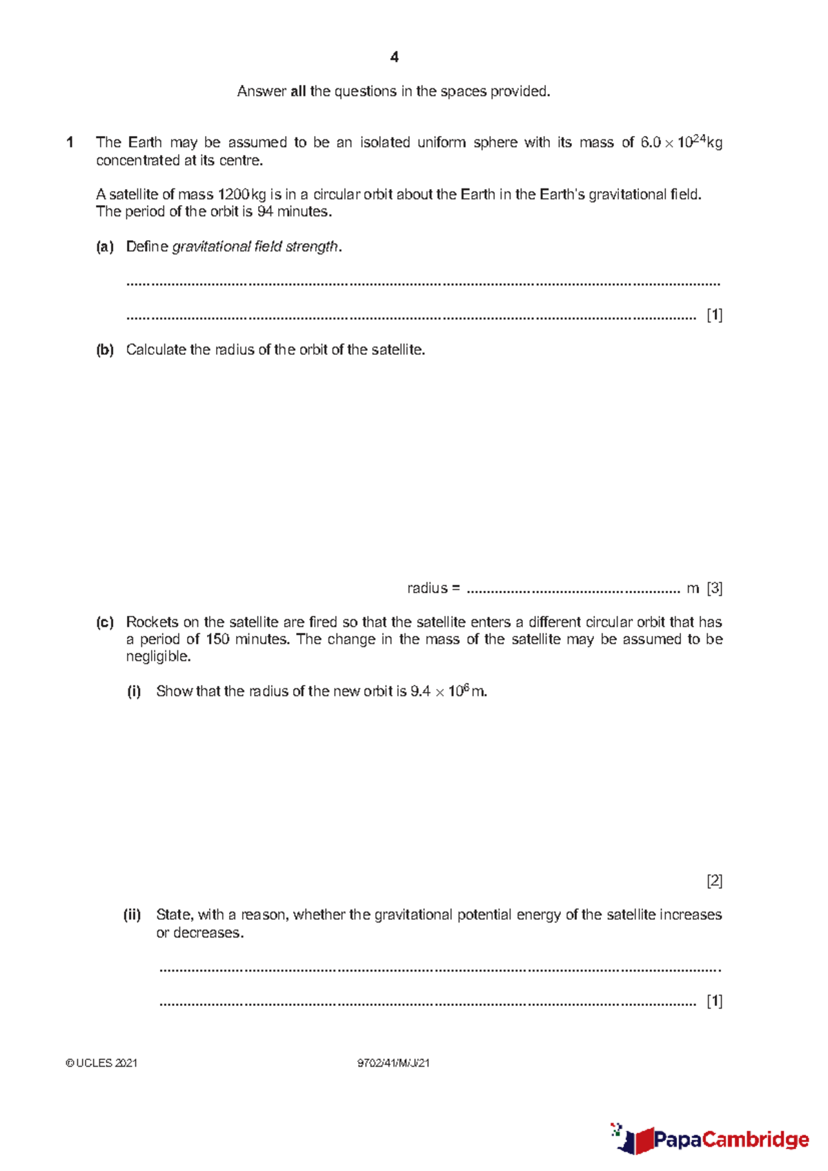 9702 s21 qp 41 CM: Gravitational Fields & SHM Concepts - Studocu