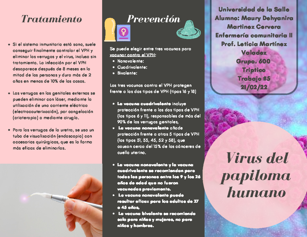 Tríptico sobre el Virus del Papiloma Humano - Enfermería II - Studocu