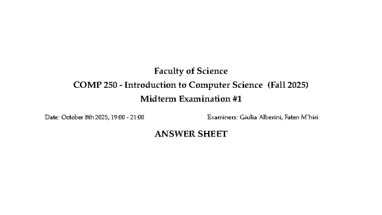 COMP 250 Fall 2025 Midterm Exam 1 Solutions and Answers - Studocu