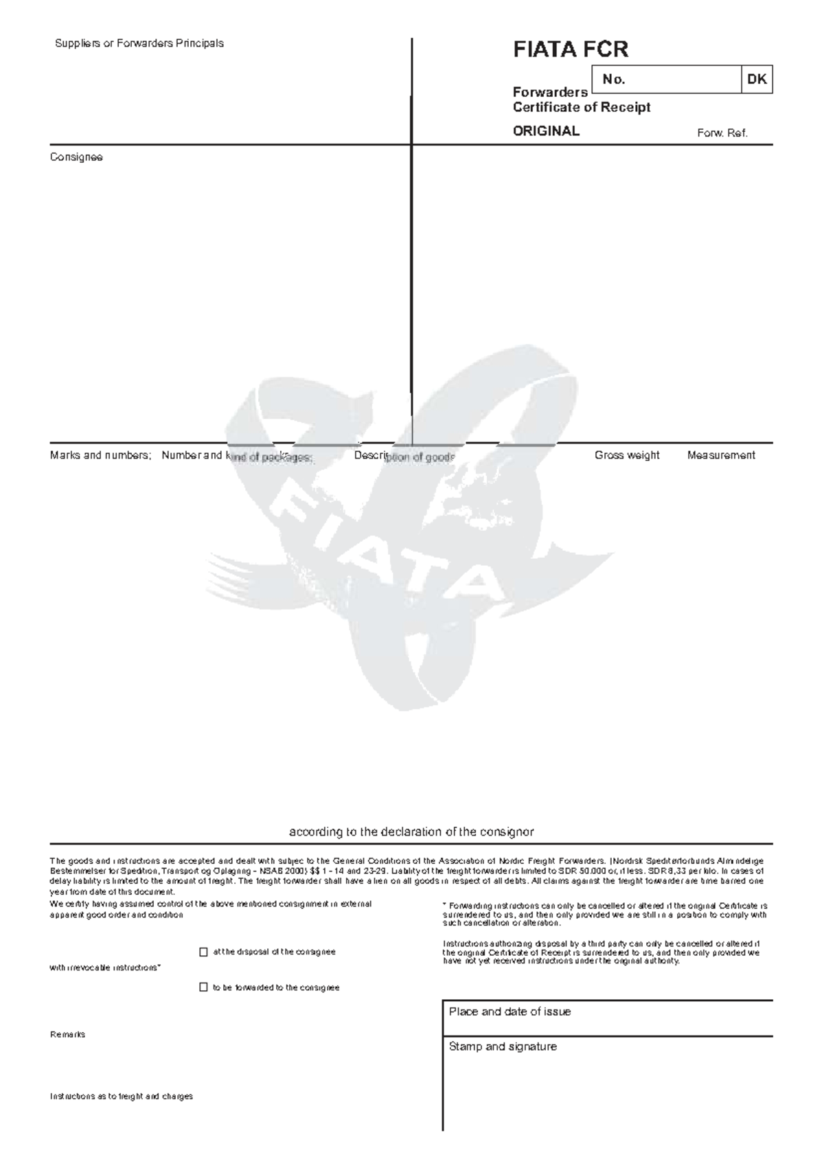 FIATA FCR Forwarders Certificate of Receipt - Original Document - Studocu