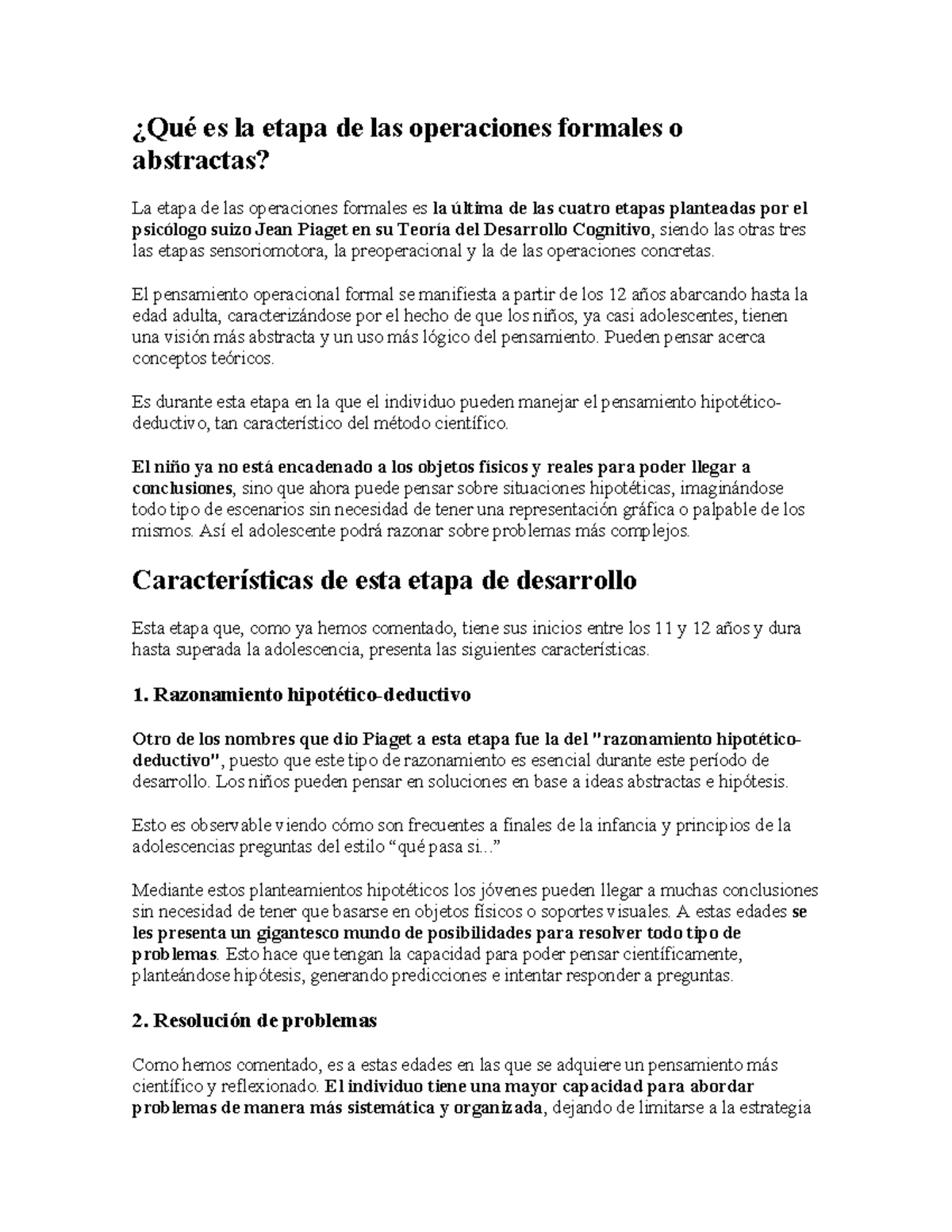 Etapa de Operaciones Formales en la Teoría de Piaget: Análisis y ...