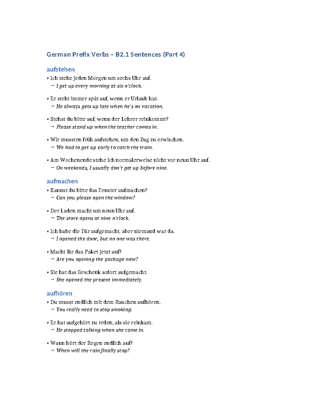 German Prefix Verbs – B2.1 Sentences (Part 4) - Studocu