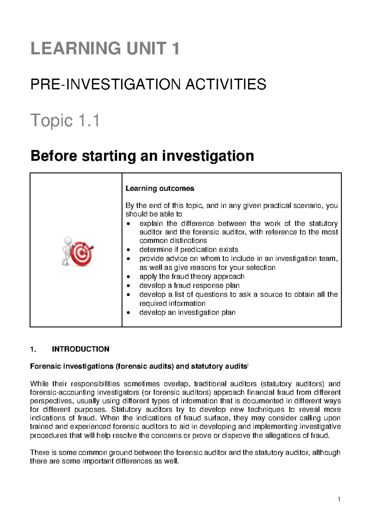 AUE4866 Forensic Audit: Learning Unit 1 Activities and Investigation ...