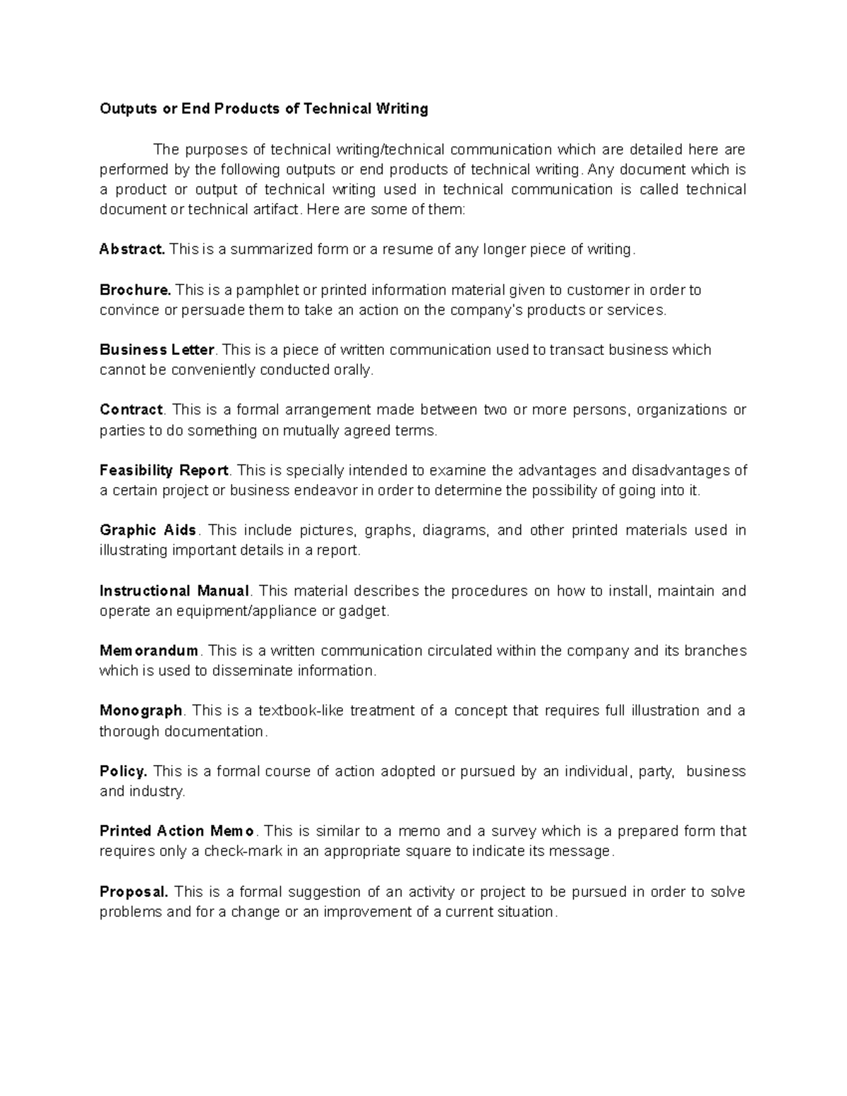 Outputs or End Products of Technical Writing - Any document which is a ...