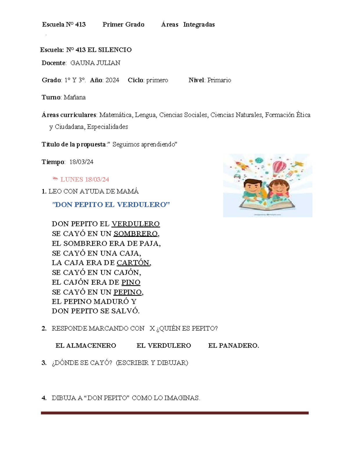 Actividades Educativas: Don Pepito El Verdulero - 1° y 3° Grado 2024 ...