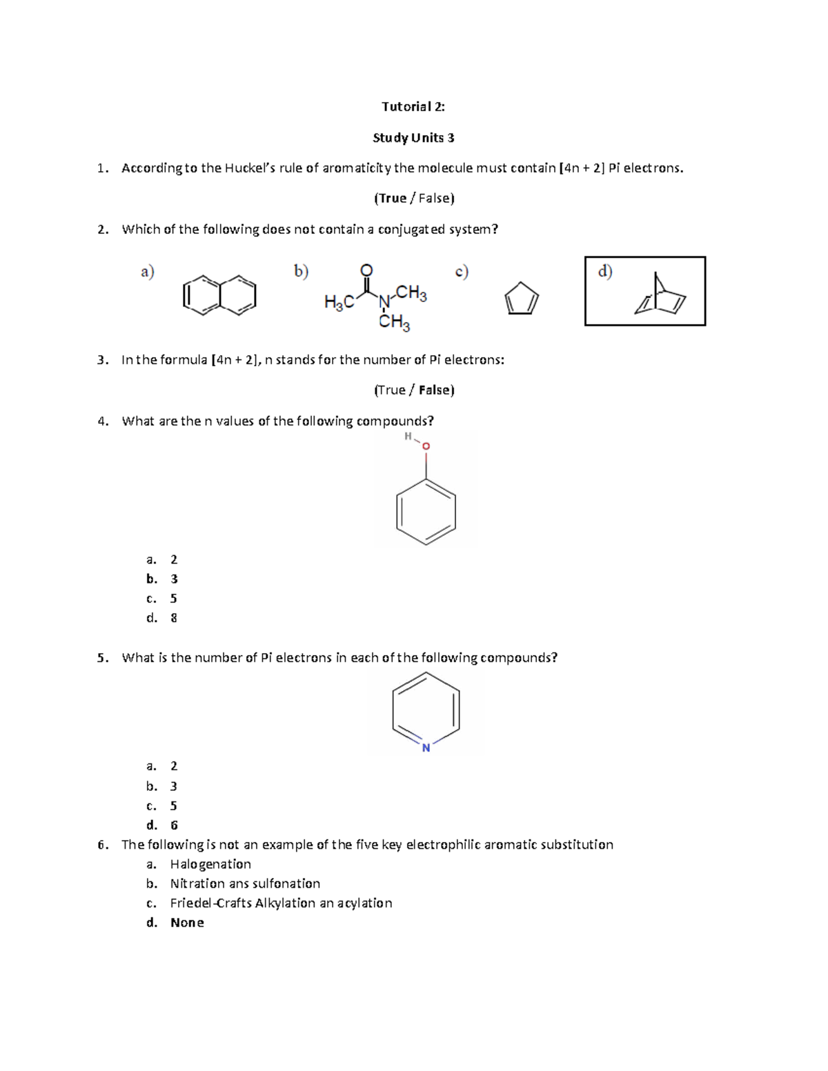 NCHE222 Tutorial 2: Aromaticity & Pi Electrons Study Guide - Studocu