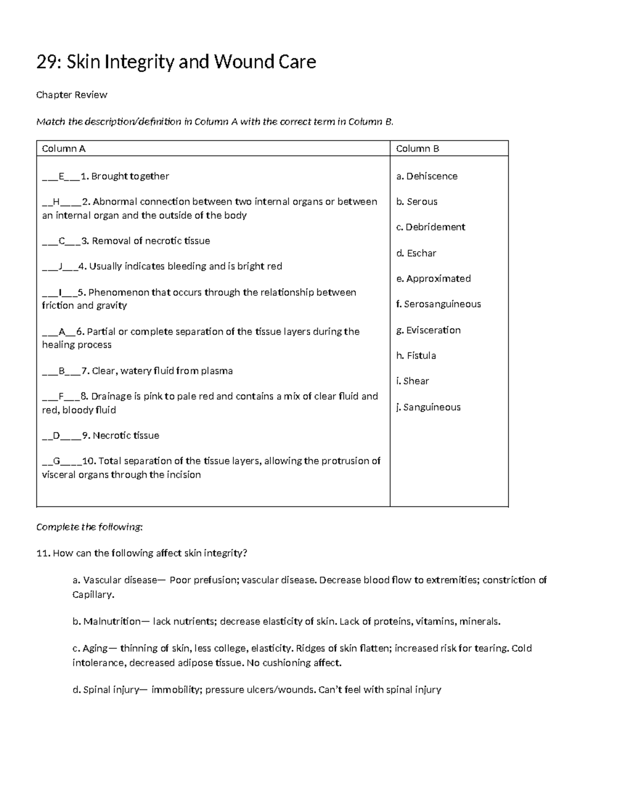 29 Skin Integrity and Wound Care Study Notes for Nursing Students - Studocu