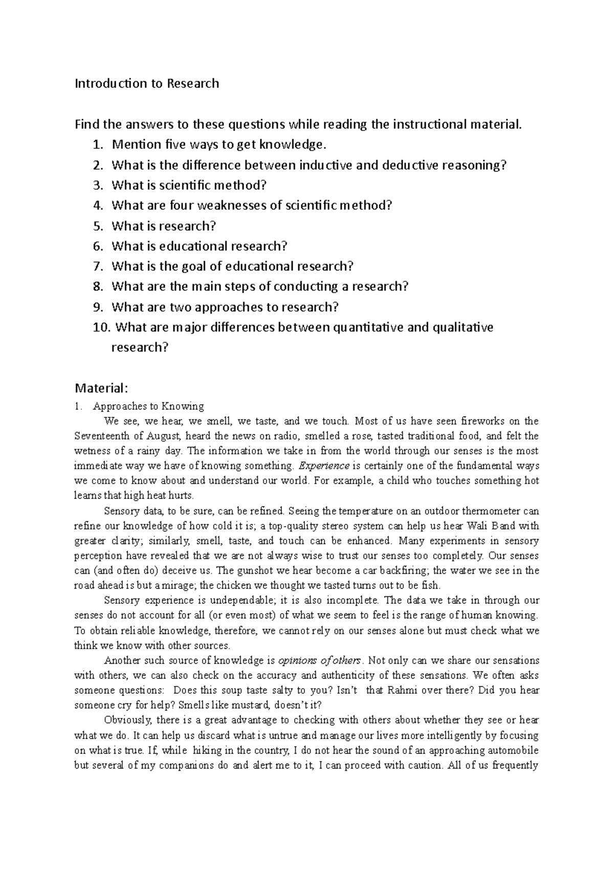 1. Intro to Research - Introduction to Research Find the answers to ...