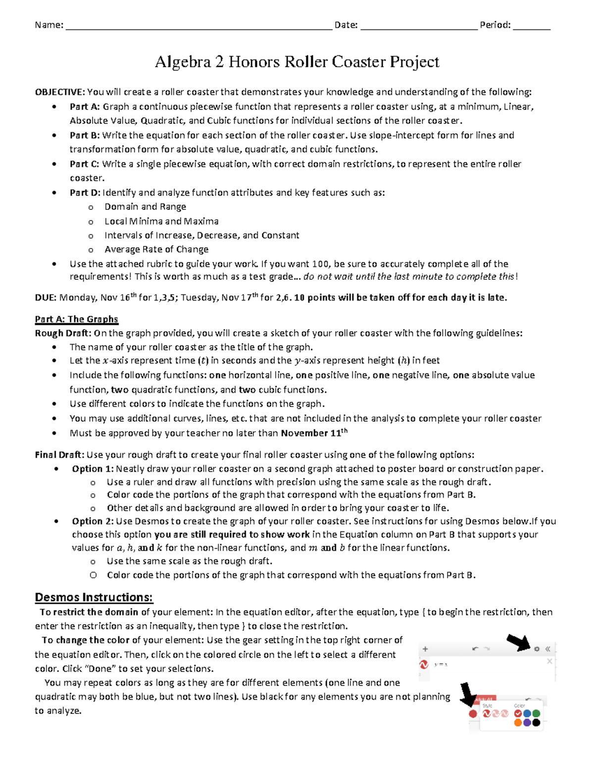 Algebra 2 Hons: Roller Coaster Project Guidelines & Requirements - Studocu