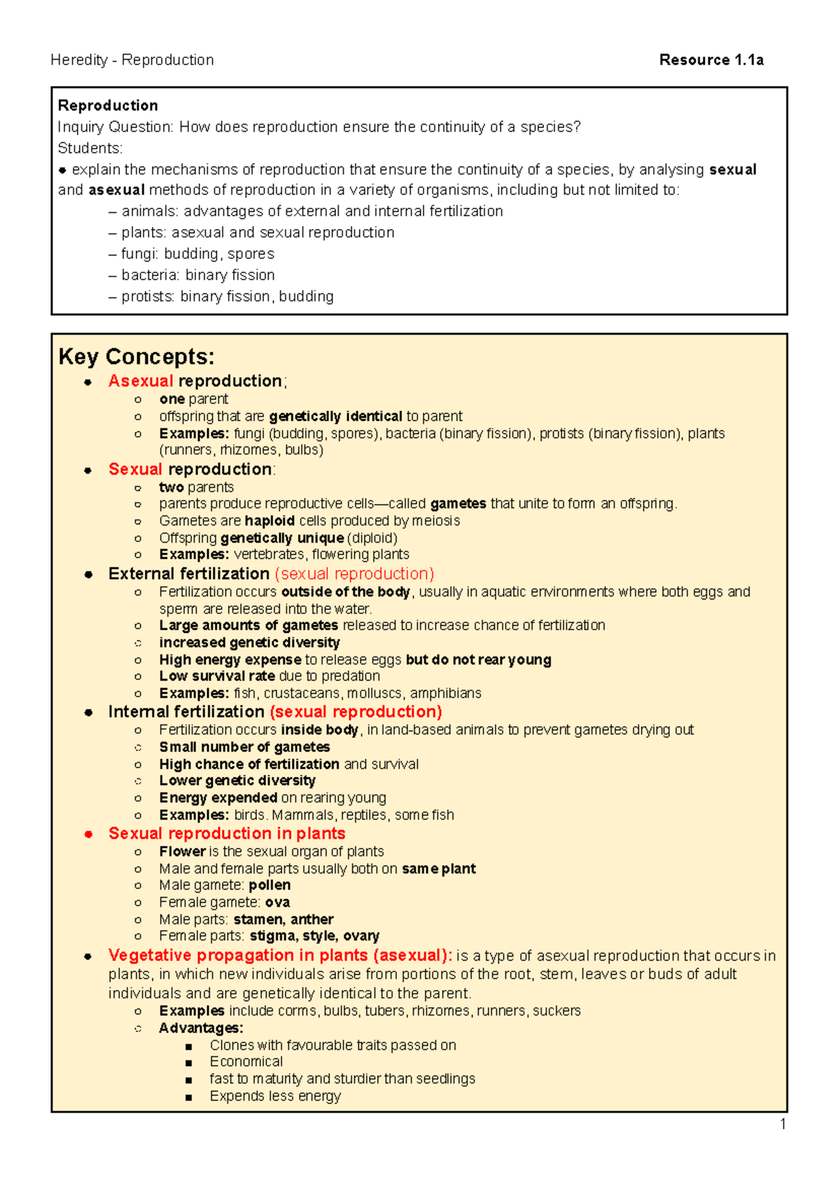 Heredity Resource 5.1.1: Mechanisms of Reproduction in Species - Studocu