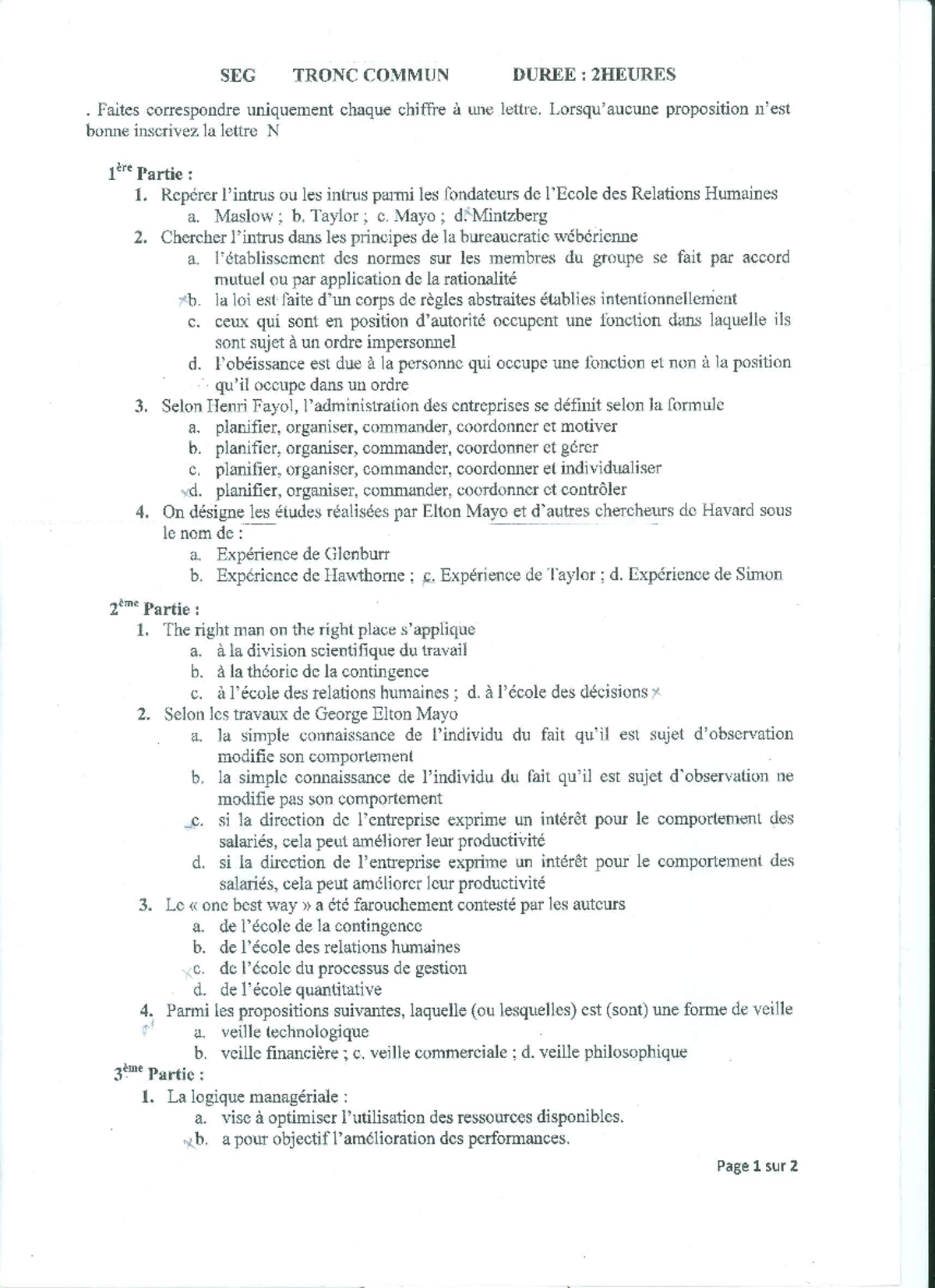 SEG TRONC COMMUN - Pratique Professionnelle: Examen de 2 Heures - Studocu