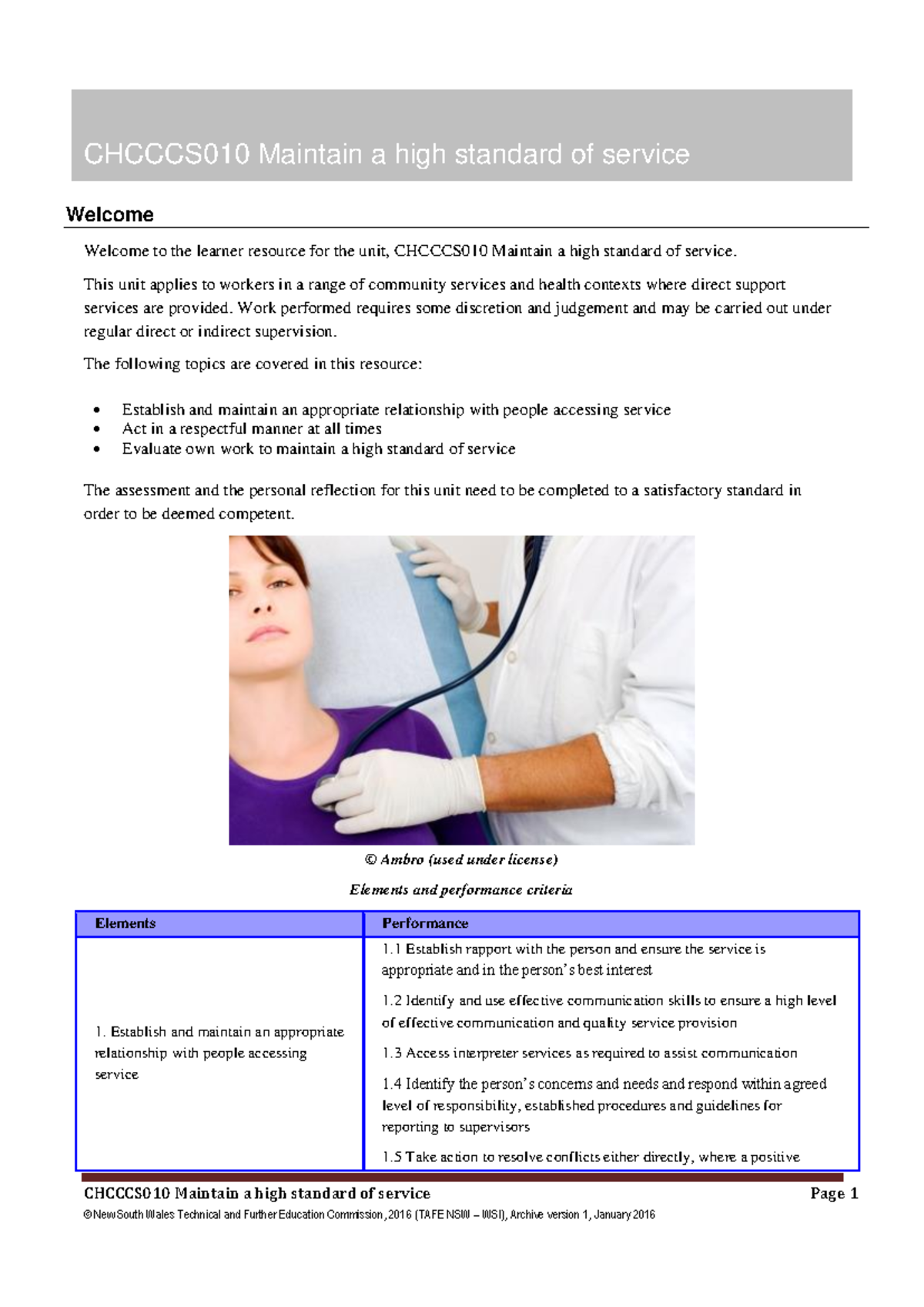 CHCCCS010 Maintaining High Standards of Service: Learner Resource Ed1 ...