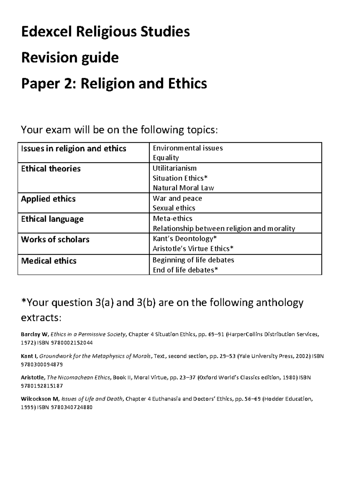 Y13 Edexcel Religious Studies - Ethics Revision Guide - Studocu
