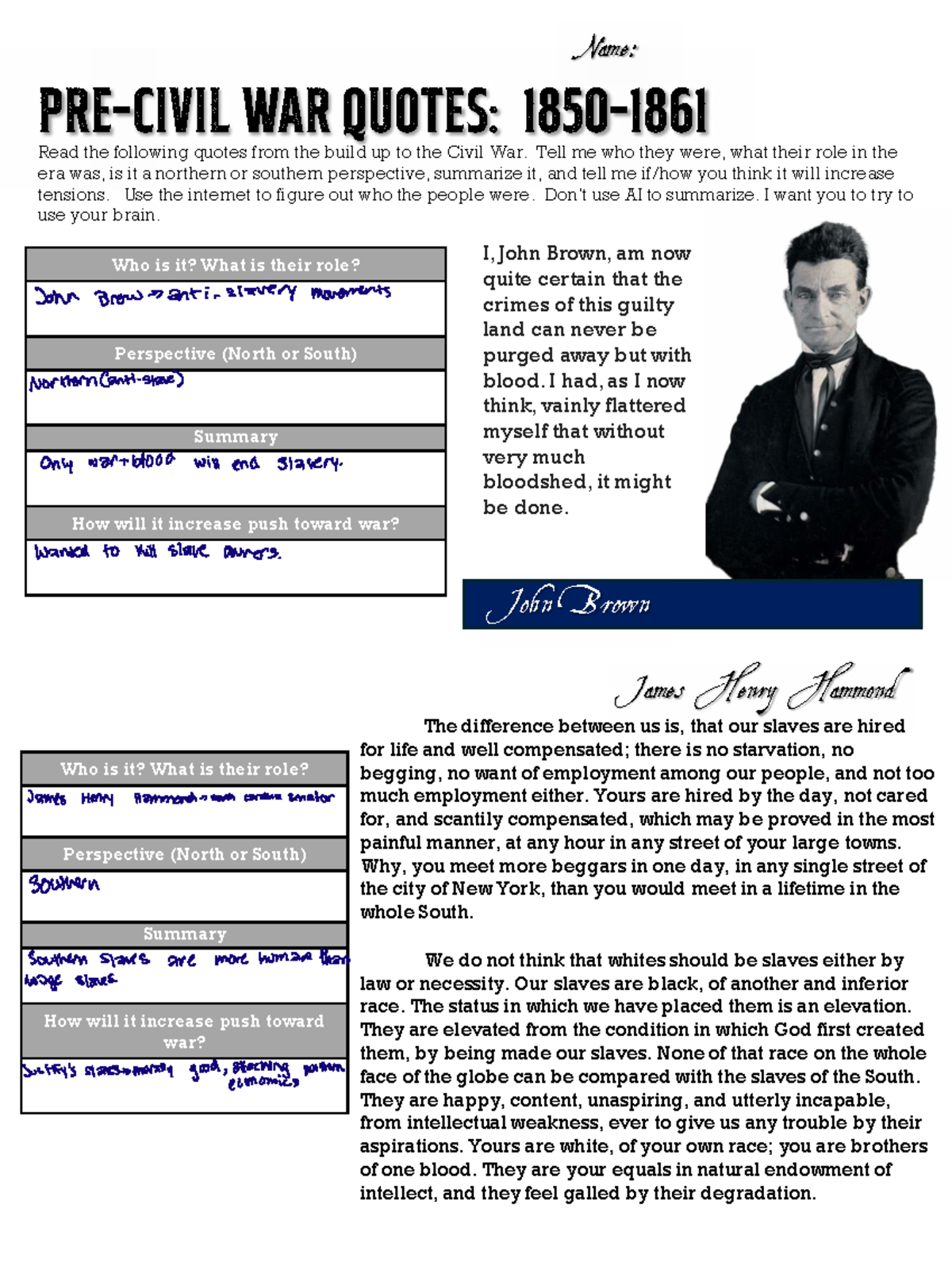 Civil War Perspectives: Key Quotes & Analysis on Tensions - Studocu